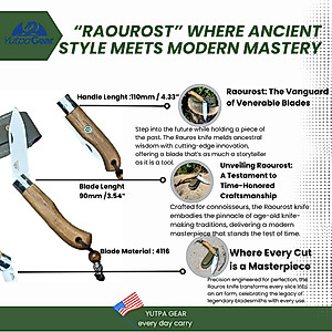 Yutpa Gear Hand Forged Knives Folding Pocket Knife 3.54" Stainless Steel Blade Plain Edge and Handmade Wood Handle with Leather Sheath - Rauros Survival EDC