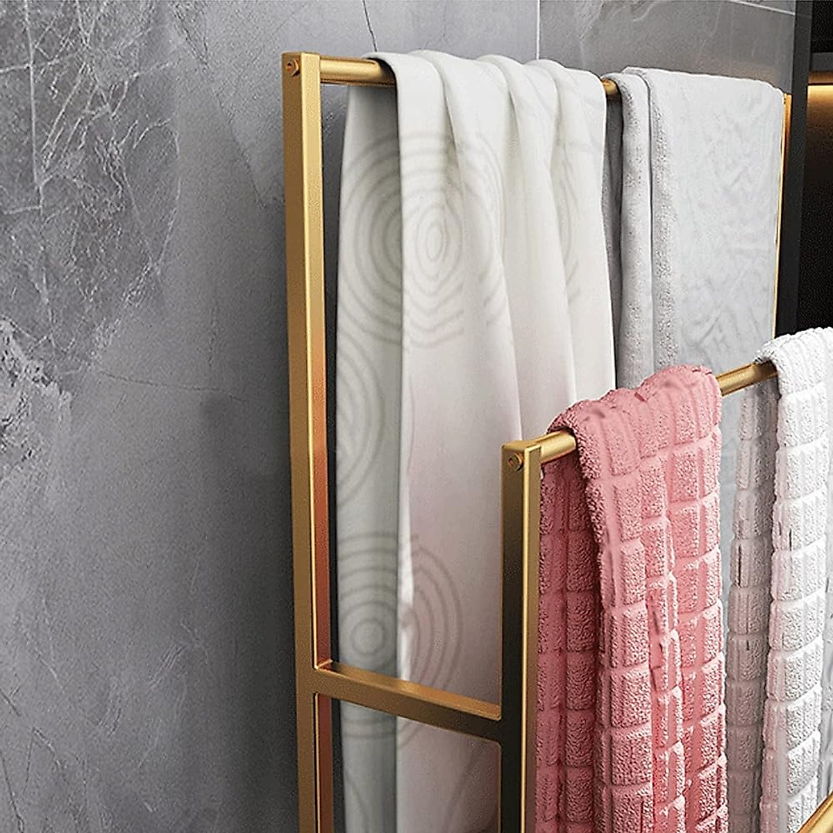 Floor Standing Towel Rack,3 Tier Freestanding Towel Holder,Metal Bathroom Towel Hanger Stand Alone,Towel Bar Stand Storage for Bathroom, Kitchen, Laundry Room, Bedroom(Color:White)