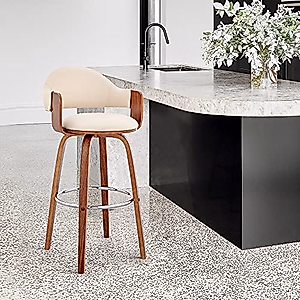 Armen Living Daxton 30" Cream Faux Leather and Walnut Wood Bar Stool