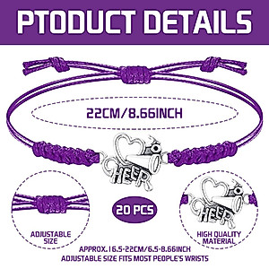 ZUYYON 20 Pcs Cheerleader Gifts Cheer Bracelet Girls Cheerleading Charm Bracelet Bulk Adjustable Cheerleader Gifts for Cheer Team Cheerleading Jewelry Accessories(Purple)
