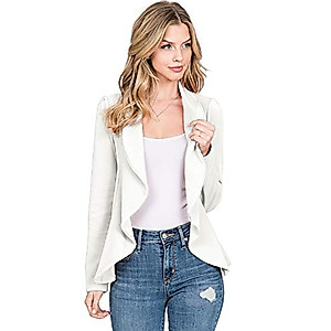 CLOVERY Women's Long Sleeve Cardigan Lightweight Open Front Office Blazer, Ivory X-Large Plus Size