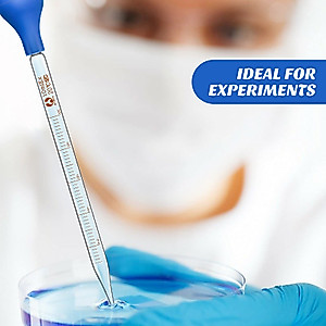 Weewooday Glass Droppers Pipettes Graduated Lab Dropper Glass Liquid Pipette with Big Rubber Hats 20 cm Stir Rod Washing Brush Transfer for Liquid Essential Oil(16 Pieces,Blue,10 ml)