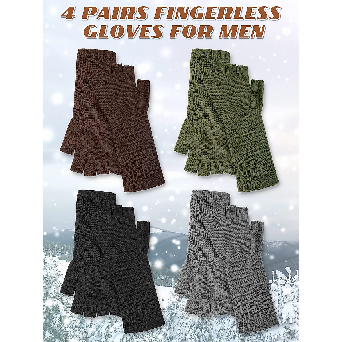 Eurzom 4 Pairs Winter Fingerless Gloves for Men Women Knit Long Cuff Stretchy Typing Gloves Warm Half Finger Gloves for Driving Working Office