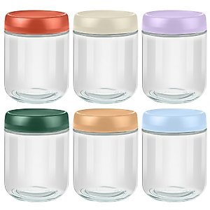 16 Ounce Glass Mason Jars for Overnight Oats with Lids in Vibrant Colors - Portable Storage 16 Oz Glass Jars with Lids for Oatmeal, Meal Prep, Pudding - Stackable Yogurt Containers with Lids - 6 Pack