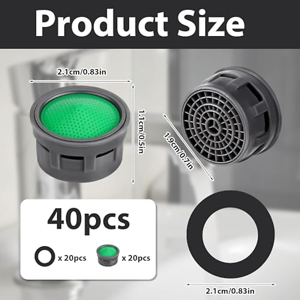 Amabro Faucet Aerators, Insert Flow Restrictor Filter with Washer Water Saving Sink Aerator Replacement Parts for Bathroom or Kitchen, Fit for Internal/External Thread Faucet Aerators, 4.75 GPM(20pcs)