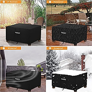 Dokon Rectangle Patio Ottoman Cover with Air Vents, Waterproof, Anti-Fading, UV Resistant Heavy Duty 600D Oxford Fabric Patio Side Table Cover, Outdoor Furniture Cover (28"L x 22"W x 17"H) - Black