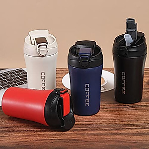 Beeiee Travel Mug with Flip Lid 15oz/450ml Coffee Cup Tumbler Thermos Insulated Coffee Travel Mug,Double Wall Vacuum,304 Stainless Steel