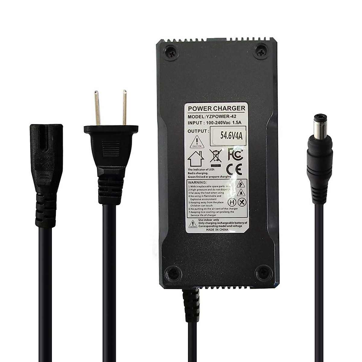 Abakoo 54.6V 4A Power Supply Adapter Charger for 48V 13S Lithium Li-ion Battery Pack with DC 5.5x2.1mm / 5.5x2.5mm Plug