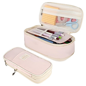 KISREL Pencil Case, Large Zipper Pencil Pouch, Big Capacity Pencil Case with Compartments，Cute Pencil Pouch for Kids, Teenagers, Boys, Girls, Adults (Pink)