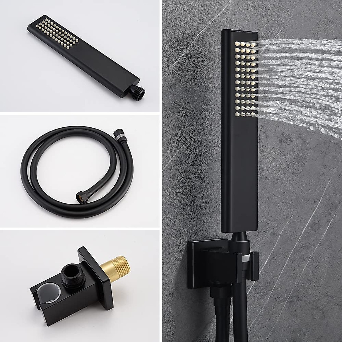 Iriber Shower Set with 12 Inch High Pressure Rain Shower Head and Handheld and Shower Faucet Mixer Valve Modern Shower System Including Pressure Balance Valve Shower Trim Kit for Bathroom,Matte Black