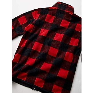 Amazon Essentials Men's Polar Fleece Full-Zip Mock Jacket, Black Red Buffalo Check, Small