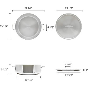 TrueCraftware- 40 qt. Aluminum Brazier Pot with Cover 6mm Thickness- Heavy Weight Cookware Braiser Pan Braising Pan Perfect Roasting Baking Sauteing Searing and Pan Frying Mirror-Finished