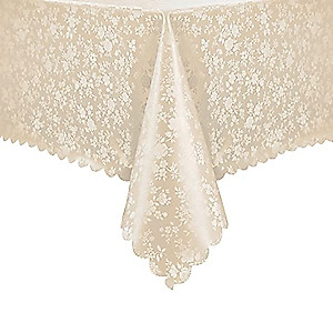 Romanstile Rectangle Vinyl Tablecloth,100% Waterproof Heavy Duty Oil Spill Proof Stain Resistant Plastic PU Table Cover with Flannel Backing for Kitchen/Dining/Parties（Rose Beige, 60 x 84