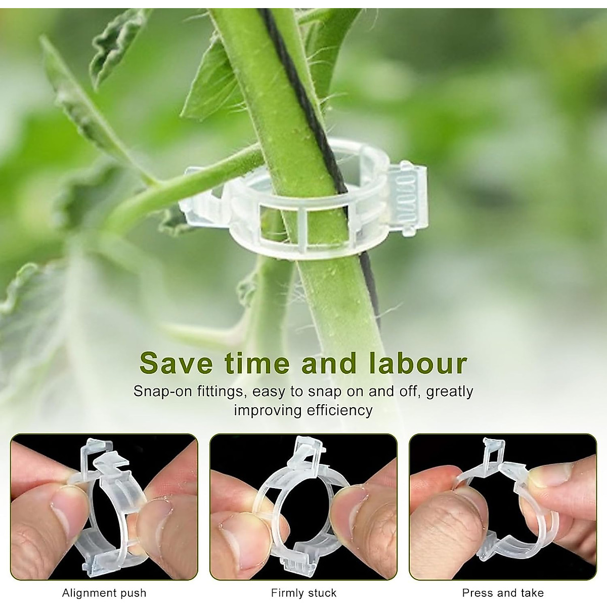 Secured Plastic Plant Clips, 2024 Combinable Plant Support Clips, Plastic Trellis Clips for Climbing Plants, Vine Vegetables Fixing Clips, Plant Clips for Tomato Trellis & Peony Cages (Green, 100pcs)