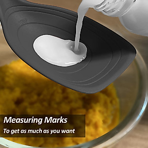 2 Pack Large Silicone Cooking Spoon, Non-Stick Slotted and Solid Spoon set with Deep Bolw and Measurement Mark for Mixing, Serving, Draining, Scooping, Scraping, Heat Resistant Kitchen Utensils, Black