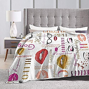 Partrest Throw Blanket Hello Red Gorgeous Lips Glasses Eyelash Soft Fleece Blankets Cozy Microfiber Blankets 80"X60" Outdoor Blanket All Season Flannel Blanket Funny Bed Blanket for Kids Adults