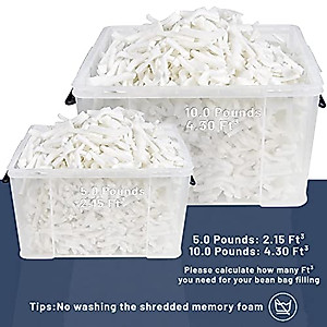 anzhixiu Bean Bag Chair Filler Shredded Memory Foam 100% New,Pillow Stuffing for Couch Pillows, Stuffed Animals, Dog Bed & Couch Cushion Filling, 5 Pounds