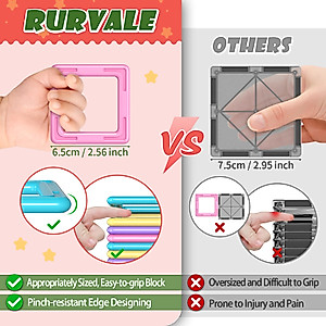 Rurvale Toddler Girl Toys, Magnetic Tiles Basic Set, Birthday Gifts Ideas for Girls Age 3-5, Magnetic Building Blocks, Magnet STEM Montessori Toddler Kids Toys Gifts for 3 4 5 6 7 Year Old Girls