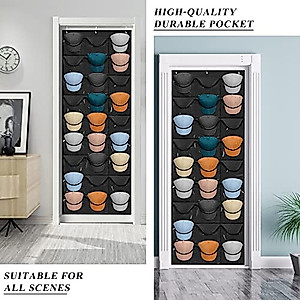 27 Pockets Hat Rack For Baseball Caps, Baseball Hat Organizer for Wall/Over the Door, Caps Hat Holder Hanger For Closet With Large Clear Pockets & 3 Hooks, Hat Storage to Protect and Display (Black)