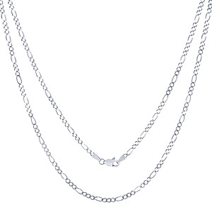 Nuragold 14k White Gold 2.75mm Solid Figaro Chain Link Pendant Necklace, Mens Womens Jewelry 16" 18" 20" 22" 24"