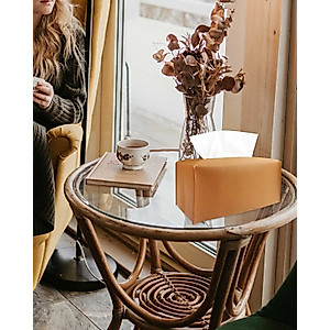 Tissue Box Cover Large Rectangular – Plus Size Leather Tissue Box Holder with Bottom Belt [JESMINI, Camel Brown] Long Rectangle Tissue Holder for Bathroom/Car/Office Decor