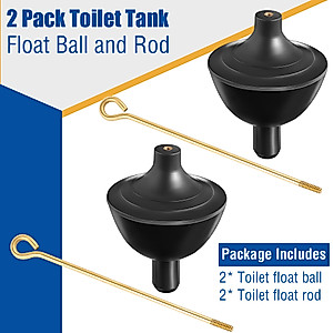 Enhon 2 Pack Toilet Tank Ball and Toilet Float Rod, Rubber Toilet Float Ball with Guide Tip, Universal Fit Tank Ball with Brass Rod, Toilet Tank Float Ball and Rod for Common Leak or Toilet Problem
