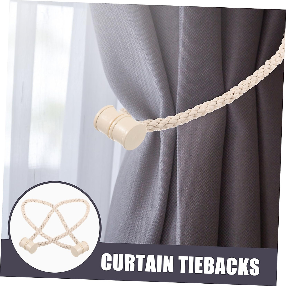 SOLUSTRE Magnetic Tiebacks for Drapes 2 Pack Easy Install No Drilling Needed Cotton Rope Weave Decorative Functional Suitable for Home Office Decor