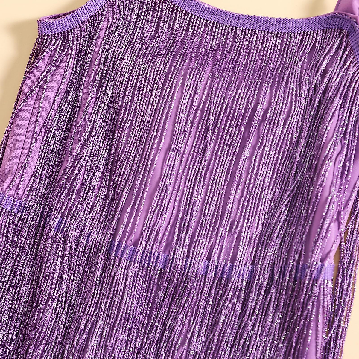 Kids Sequin Fringe Dress Sparkling Tassel Sleeveless Dress Little Girls Dance Wear Party Latin Dance Dress 1-6T (Purple, 5-6 Years)