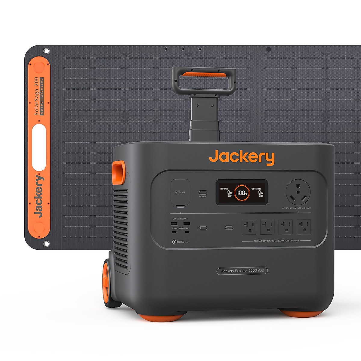 Jackery Solar Generator 2000 Plus 200W, 2042Wh LiFePO4 Battery 3000W Output, Portable Power Station with 1X200W Solar Panel, Fast Charging in 2H, Expandable for Outdoor RV Camping and Home Emergency