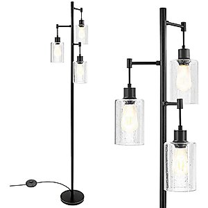Industrial Floor Lamp for Living Room, Tree Floor Lamp with 3 Hanging Bubble Glass Shade & ST58 Edison LED Bulbs, Sturdy Base Tall Vintage Pole Light Great for Farmhouse Rustic Home Bedroom Office