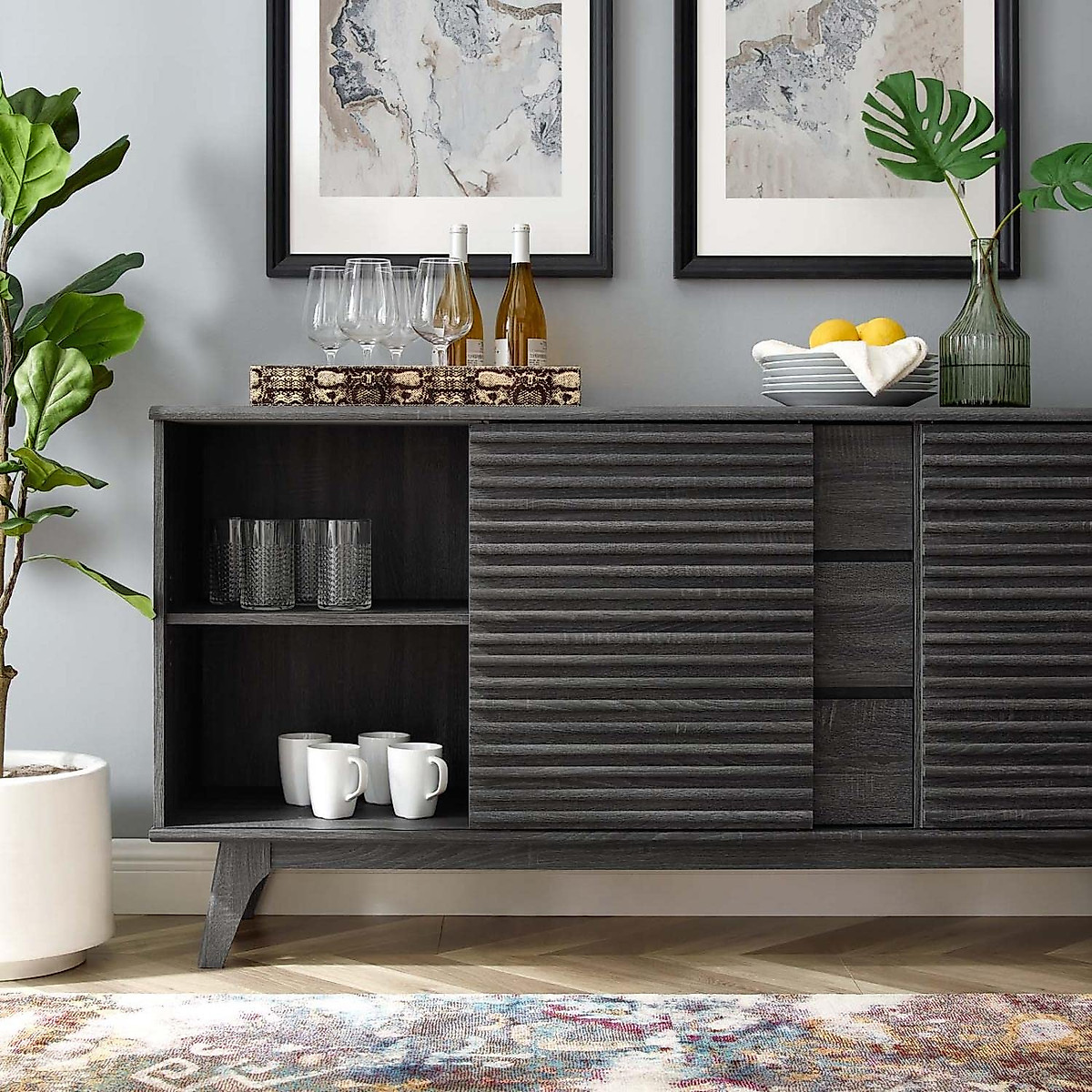 Modway Render 63" Mid-Century Modern Sideboard Buffet Table or TV Stand in Charcoal