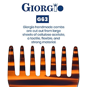 Giorgio G63 Wide Tooth Comb Detangling Comb, Pocket Comb and Travel Comb Wide Tooth Combs for Women for Thick Hair, Hair Detangler Comb For Wet and Dry Everyday Care. Handmade, Saw-Cut, and Polished