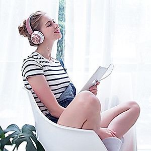 AILIHEN MS300 Wired Headphones with Microphone for Chromebook Laptop Computer, 3.5mm Foldable Kids Headphones for School Teens Girls (Rose Gold)