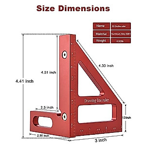 BOXmime Imperial 3D Multi-Angle Measuring Ruler,45/90 Degree Aluminum Alloy Woodworking Square Protractor, Miter Triangle Ruler High Precision Layout Measuring Tool