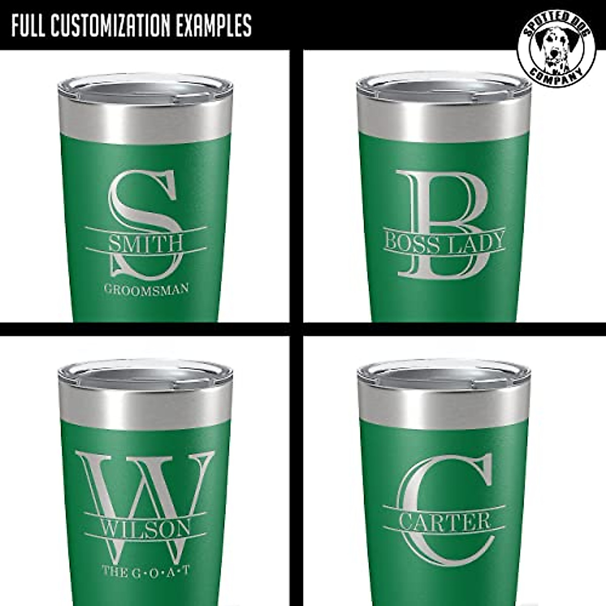 Personalized 20oz (17 Colors) Powder Coated Insulated Stainless Steel Tumbler with Lid, Custom Etched, Customized Engraved Gift Idea for Women Men Her Him, Halpert Monogram Initial Name (Green)