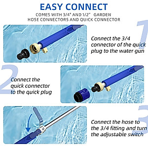 Buyplus Hydro Jet Nozzle Power Washer for Garden Hose, High Pressure Power Washer with 2 Jet Different Nozzle and Hose Quick Connectors, for Car Washing, Garden Cleaning, Patio, 18 Inch, Blue