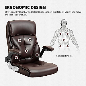 YAMASORO Executive Office Chair,Ergonomic Chair with Lumbar Support,Comfortable Computer Desk Chairs Flip up Arms and Wheels Swivel Task Chair, Brown