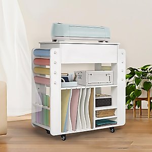 foiry Craft Organization and Storage Cart Crafting Cart Cabinet Workstation with Vinyl Roll Holder Compatible with Cricut Machine, Craft Organizer for Craft Room Home 24.3''x14.2''x29.8''