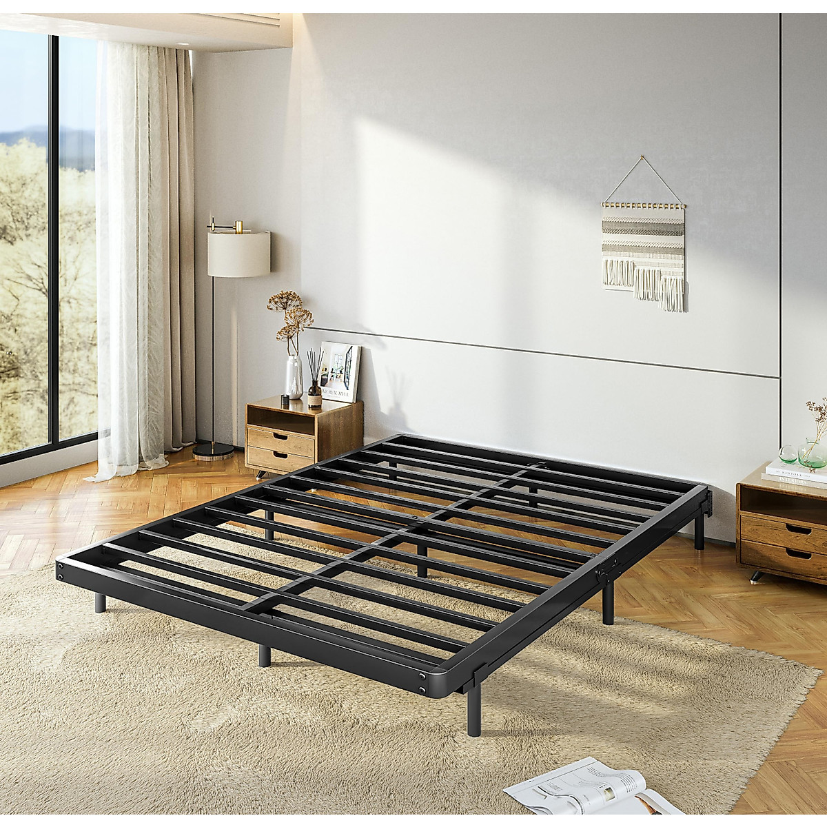 THEOCORATE Queen Box Spring,2 Inch Bunkie Board Bed Slat Replacement Low Profile Mattress Foundation.Heavy Duty Structure,Noise Free, Non-Slip, Easy Assembly (Not Included Cover Set)