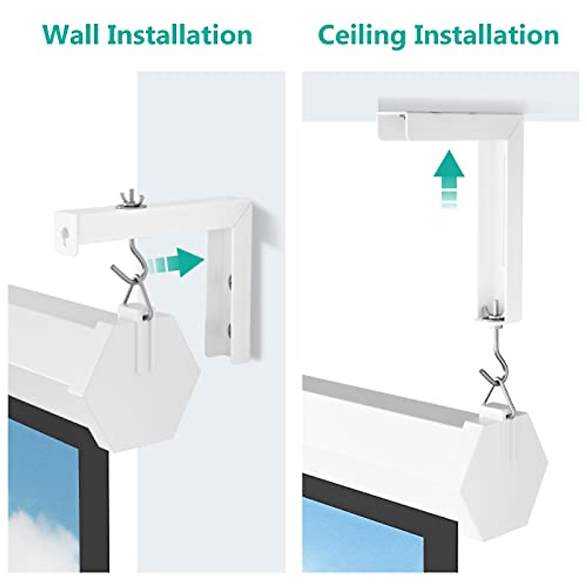 WALI Universal Projector Screen Ceiling Mount, Wall Hanging Mount L-Brackets, 6 inch Adjustable Extension with Hook Kit, Perfect Projector Screen Placement Hold up to 66 lbs (PSM001-W), White