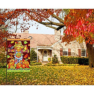 Happy Fall Garden Flags,Double Sided Autumn Flag Scarecrow Harvest Pumpkin Yard Decorations Fall House Flags 12 x 18 Inch Small Fall Yard Garden Flags