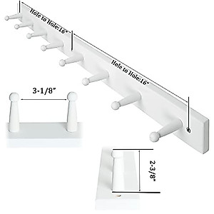 WEBI Coat Rack Wall Mounted Long,34'' Clothes Rack Wall Coat Hanger,Wood Coat Hooks Wall Mounted,Hat Rack for Wall,Peg Rack,8 Hooks for Hanging Coats,Clothing,Jacket,White