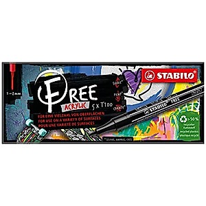 Acrylic Marker - STABILO FREE Acrylic - T100 1-2 mm Bullet Tip - Box of 5 - White