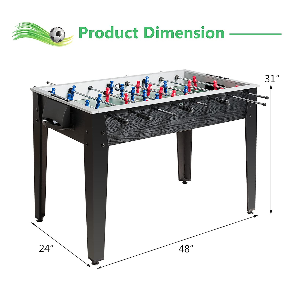 GYMAX 48” Foosball Table, Arcades Soccer Game Table for Multiplayer with 2 Balls, Score Keepers Wooden Competition Sized Foosball Table for Adults and Kids (Black)