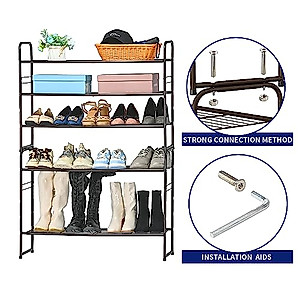 SUFAUY 3-Tier Shoe Rack, Stackable Shoe Shelf Storage Organizer for Entryway Closet, Extra Large Capacity, Wire Grid, Bronze