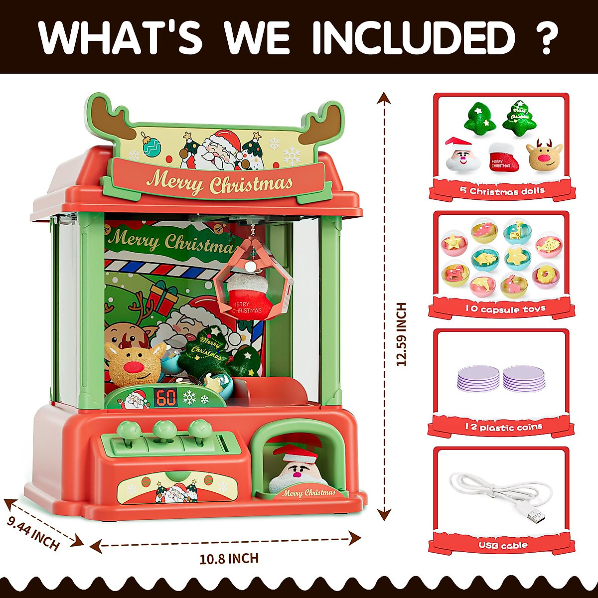 DOLIVE Claw Machine for Kids, Electronic Arcade Game Machine with Music, Green Mini Vending Machine, for Girls Age 4 5 6 7 8 9 10+