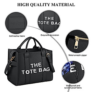 JQAliMOVV The Tote Bags for Women - Large PU Leather, Trendy Travel Handbag Top-Handle Shoulder Crossbody Bags (Black)