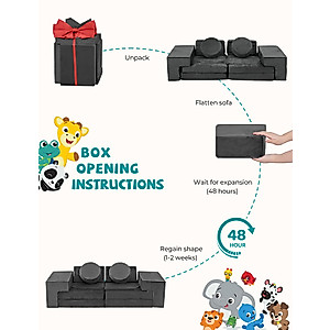 Kidirect Modular Kids Play Couch, K12 320+DIY Convertible Foam Play Couch for Boys & Girls, Versatile Kids Play Couch Building Fort, Child Sectional Kids Sofa Couch for Playroom Bedroom (Space Grey)