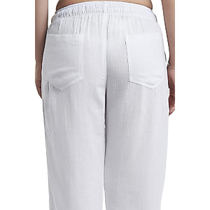 J CE Women's Cotton Gauze Low Waist Beach Pants with Pockets (White, XXXL)