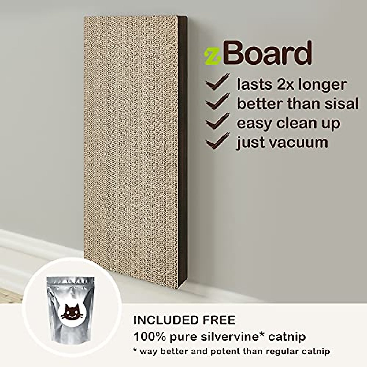 WAY BASICS Premium Cat Scratcher Wall Mounted Scratch Pad (Free Silvervine Organic Catnip)